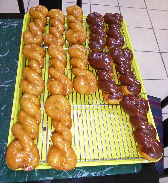 Twisted sisters of deliciousness! These glazed and chocolate twists are ready to tango with your taste buds.