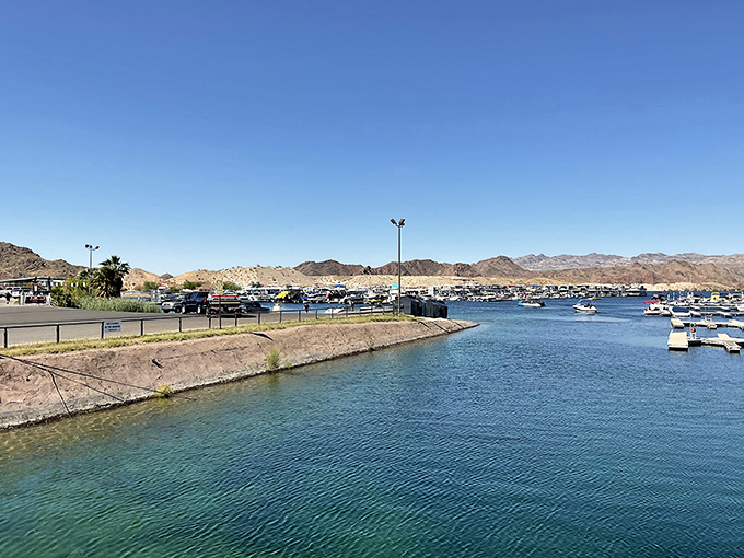 Lake Mohave: where the mountains come to admire their reflections. It's nature's own Instagram filter, no smartphone required!