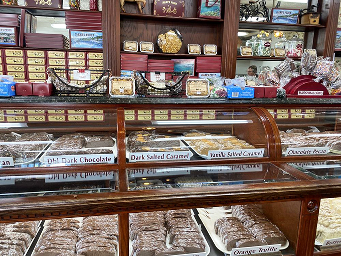 A rainbow of fudge flavors awaits! From classic chocolate to wild concoctions, it's like 31 flavors grew up and got sophisticated.