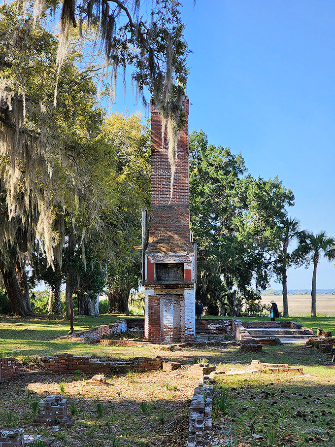 "Old Chimney": This chimney's seen some stories! Standing tall amidst the ruins, it's the ultimate "I survived the Gilded Age" trophy.