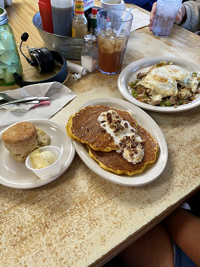 Pancakes so fluffy, they could double as pillows. With a dollop of butter melting on top, it's a breakfast dream come true.