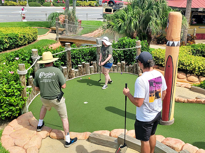 Three's company on this tropical tee! With lush landscaping and challenging holes, it's like golfing in a postcard &ndash; just don't send your ball there.