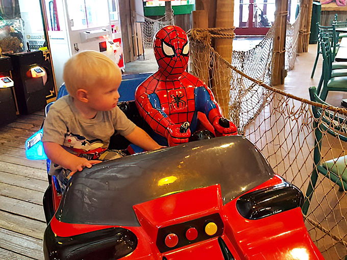 Holy web-slinger! Looks like even superheroes need a day off. Spider-Man's traded in his New York skyline for some Michigan fun. No spider-sense needed to know this ride's a blast!