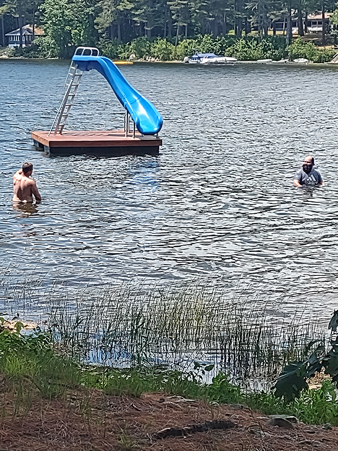 Splash central! This floating slide turns the lake into nature's water park. Who says you can't teach an old lake new tricks?