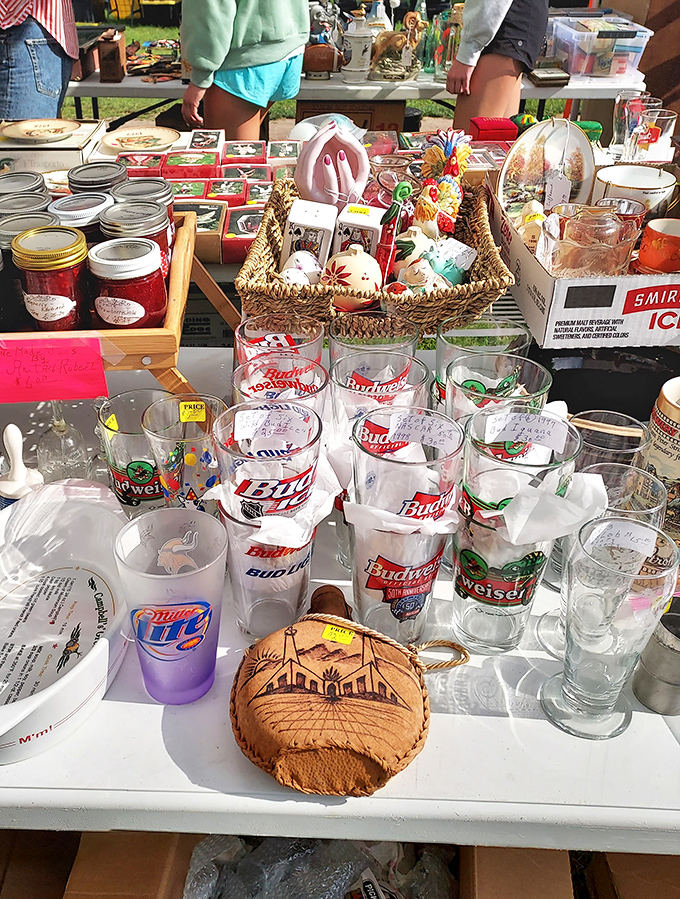 Cheers to choices! From Bud Light to homemade jam, this table's got more variety than a Minnesota potluck. Talk about a smorgasbord of memories!