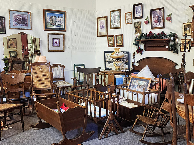 Rock-a-bye memories in the antique store. These vintage cribs have cradled generations of dreams&mdash;and probably a few future presidents.