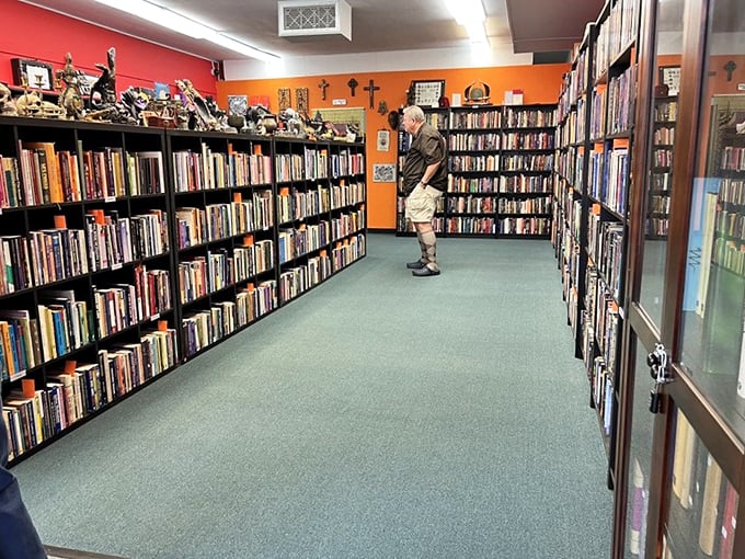 "I came for a book, I'm leaving with an existential crisis." This browser's posture speaks volumes about Nexus's mind-bending inventory.