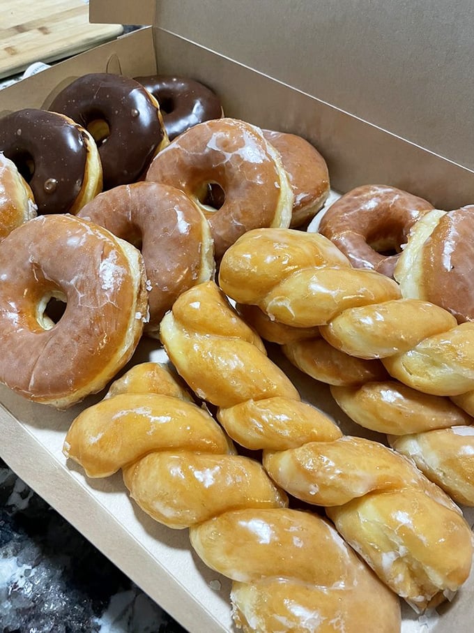 A twisted tale of deliciousness! These glazed rings and twists are like edible jewelry for your taste buds – sparkly, sweet, and oh-so-tempting.