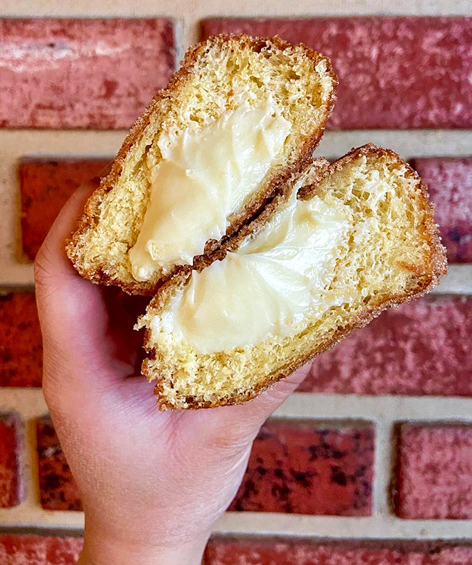 Cream-filled dreams come true! These golden beauties are bursting with flavor, much like how I'm bursting out of my pants.