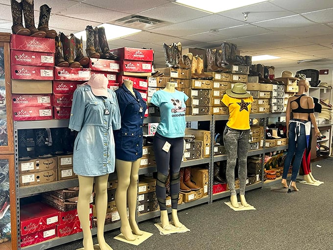 Cowboy boots meet crop tops in this fashion free-for-all. It's like your closet had a wild party and invited everyone from John Wayne to Taylor Swift.