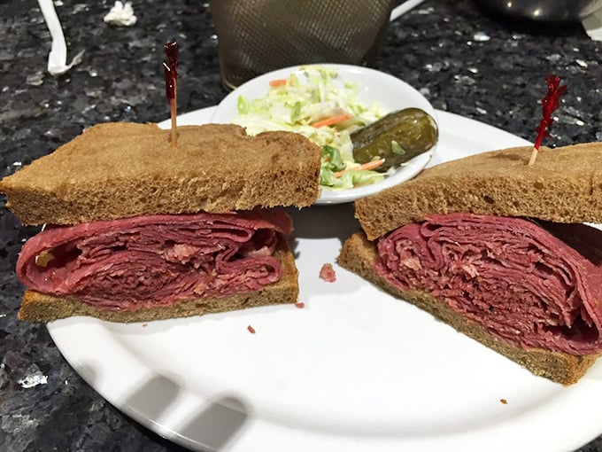 Corned beef or work of art? This sandwich is so perfectly layered, it could hang in the Louvre &ndash; if it weren't destined for a higher purpose in your belly.