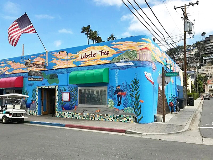 Seafood central: The Lobster Trap's vibrant mural promises underwater delights. Here, "finding Nemo" means he's perfectly grilled on your plate.