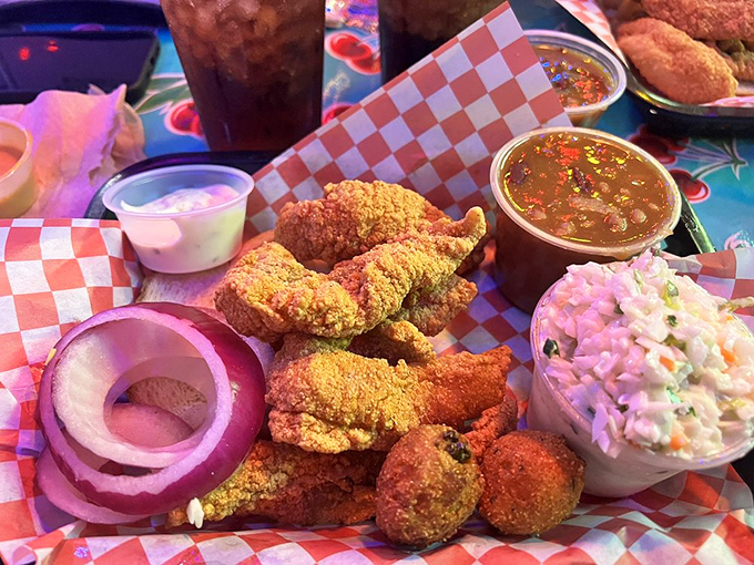 Who needs the ocean when you've got this catch? Champy's Fried Catfish Platter is a Southern seafood symphony that'll have you hooked at first bite.