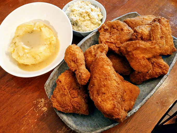 A feast fit for a Southern king (or queen). This spread of fried chicken and sides is comfort on a plate.