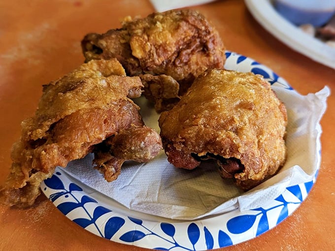 A plate of paradise! Ray's fried chicken comes with sides that'll make you forget you're not on vacation.