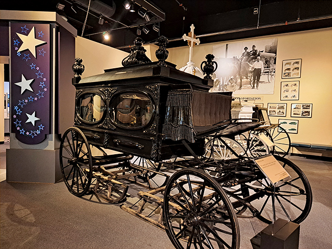Giddy up to the great beyond! This horse-drawn hearse puts the 'neigh' in 'neighbor's last ride.'