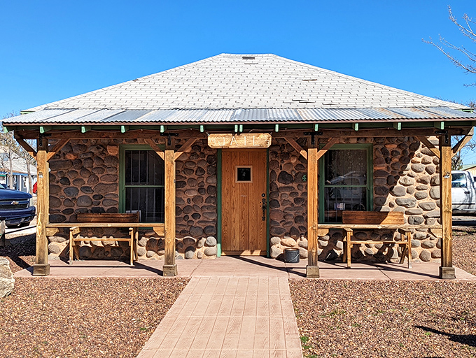 Rock-solid history! This rustic stone building could tell tales that would make even the toughest cowboy's mustache curl.