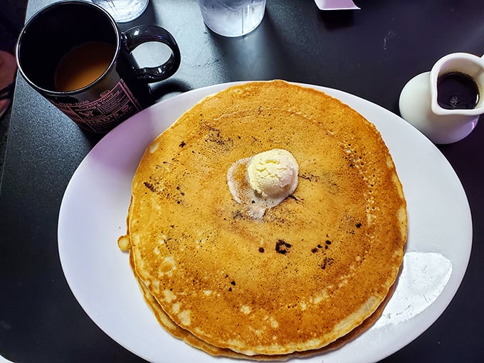 Pancake perfection! This golden disc could double as a frisbee, but you'll want to keep it all to yourself.