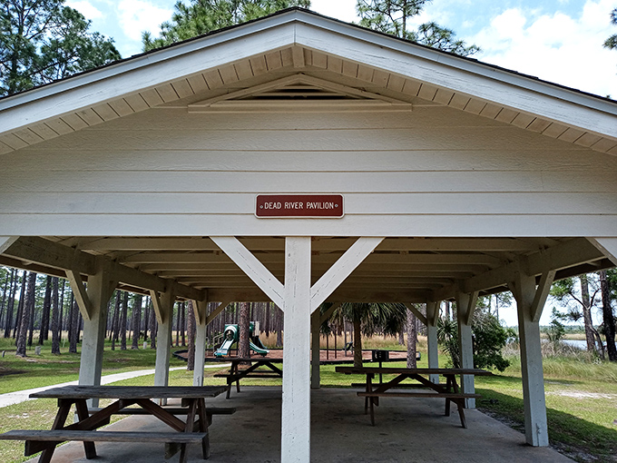 Picnic paradise or al fresco dining room? This river pavilion serves up views that'll make your sandwich jealous. BYO potato salad, please!