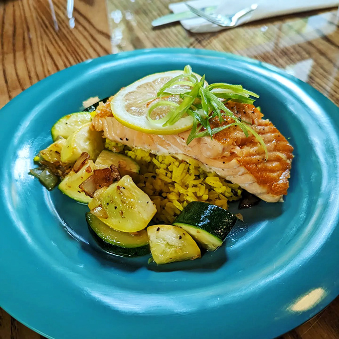 Salmon that swam upstream and landed on cloud nine. This dish is so fresh and colorful, it might just inspire you to write food poetry.