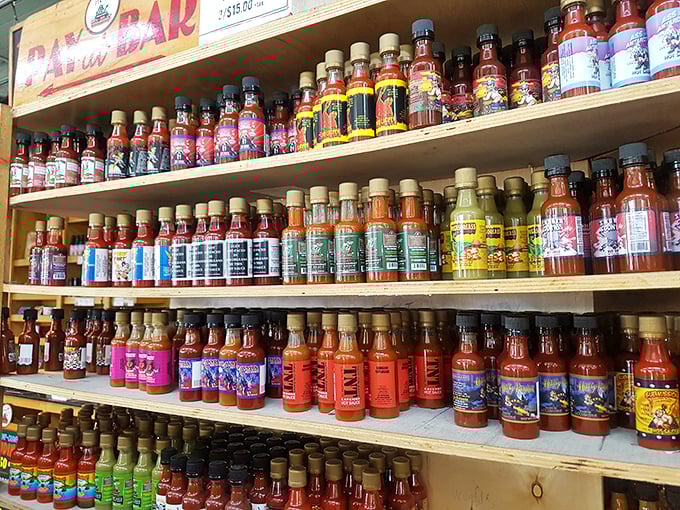 Hot sauce heaven! With this many options, you could have a different flavor for every day of the year. Taste buds, prepare for liftoff!