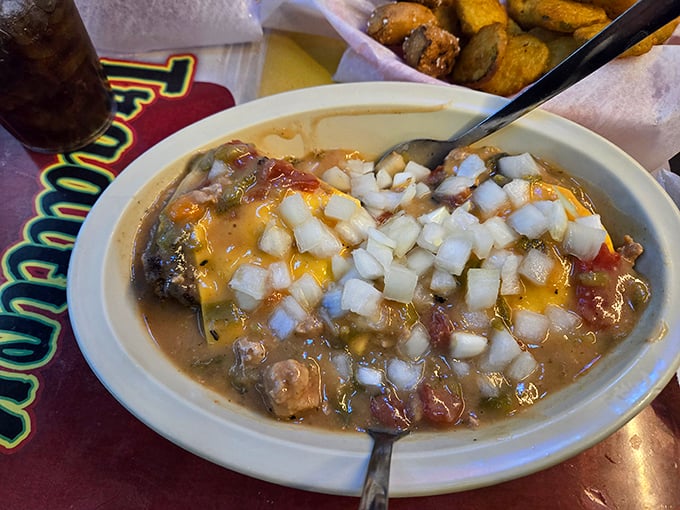 Brace yourself for the Slopper showdown! Red and green chili face off in a delicious duel that'll leave you cheering.