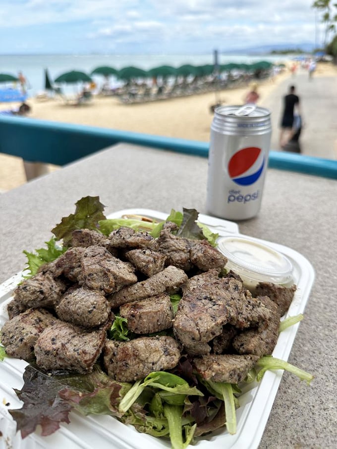 Beachside bliss on a plate! This steak meal is like a postcard you can eat &ndash; wish you were here, right?