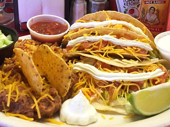 Taco 'bout a flavor fiesta! These loaded beauties are bringing a little South of the Border flair to this 1950s time capsule.