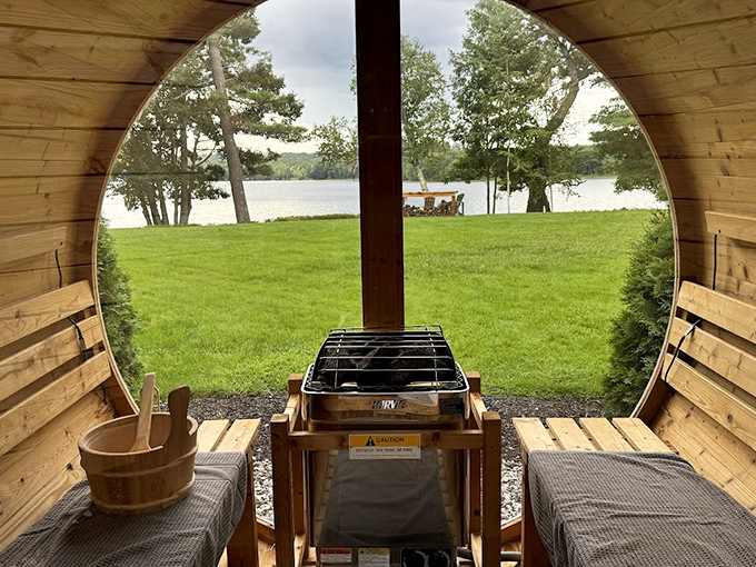 Sauna with a view? More like nature's IMAX. Sweat out your worries while drinking in that lake vista.