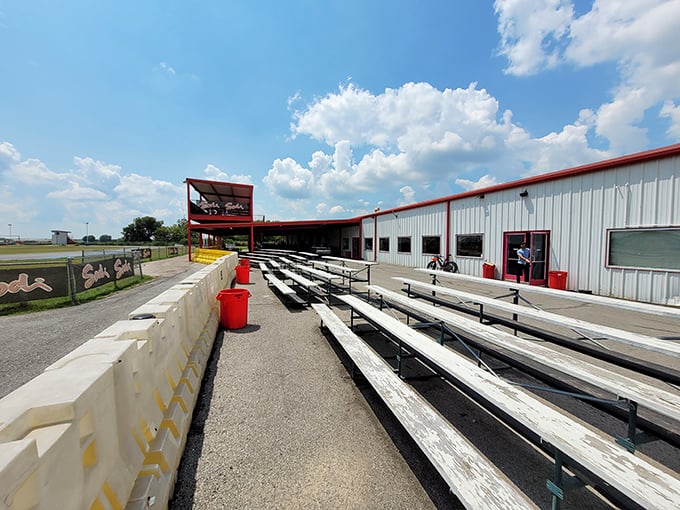 Take a seat, folks! These bleachers offer a front-row ticket to the "Indy 500: Miniature Edition." No binoculars needed!