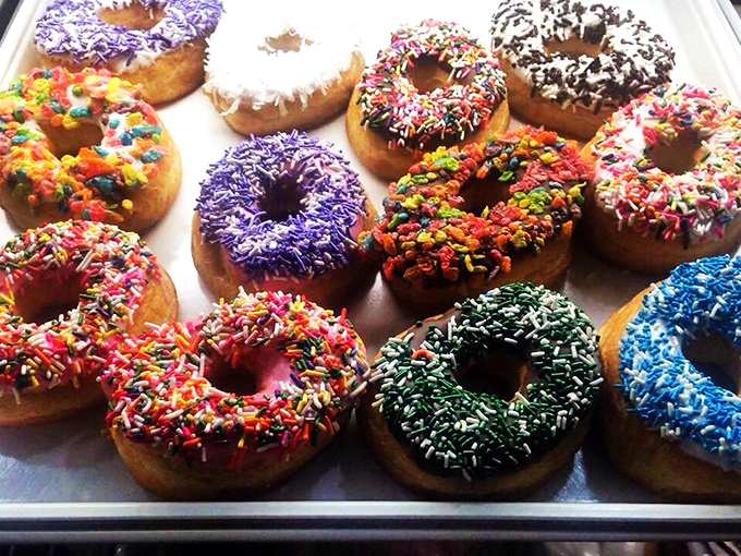 A rainbow you can eat! These sprinkle-covered beauties are like edible confetti, celebrating the joy of donuts in technicolor splendor.