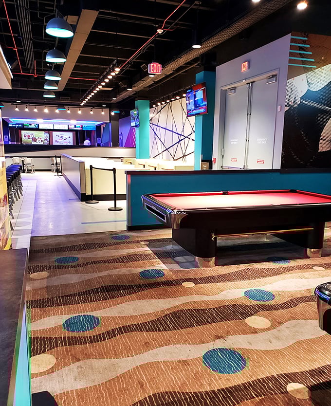 "Rack 'em up and chalk that cue! The billiards area is an oasis of calm in the storm of arcade excitement."