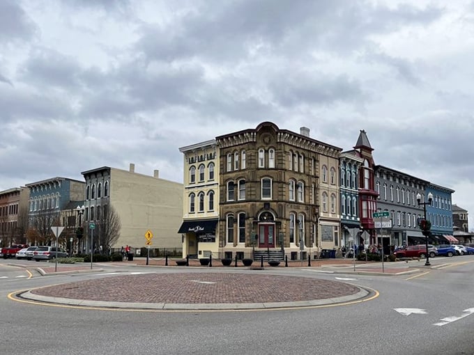 A streetscape straight out of a Norman Rockwell painting! These buildings have more character than a Dickens novel.