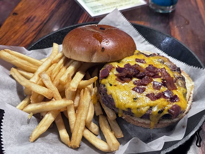 Holy cow, Batman! This burger's got more layers than a superhero's origin story, and it's here to save your hunger pangs.