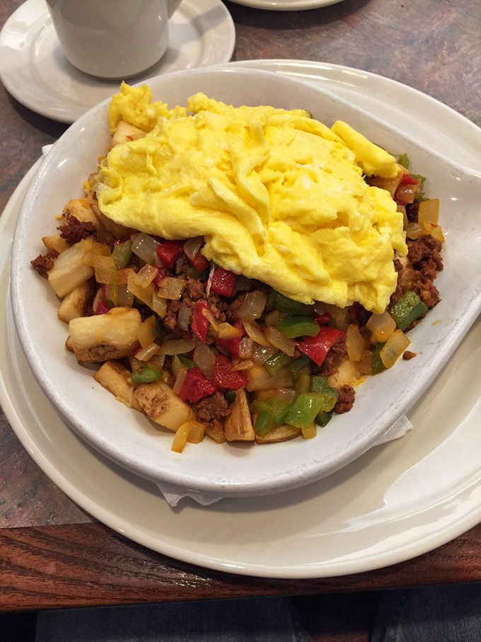 Fiesta on a plate! The chorizo skillet is a spicy wake-up call that'll have your taste buds doing the cha-cha before noon.