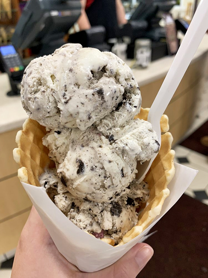 Cookies and cream, you're a dream! These scoops are so packed with cookie chunks, they could moonlight as a rocky road.