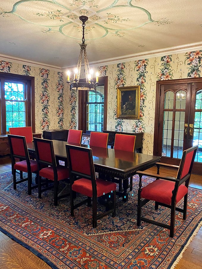 Dinner is served! This dining room could host a feast fit for royalty &ndash; or at least a really fancy book club.