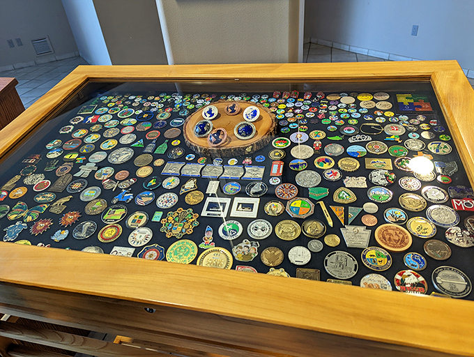 Collector's corner or cartographer's dream? This display case is a treasure trove of geographical goodies that'll make map nerds swoon.