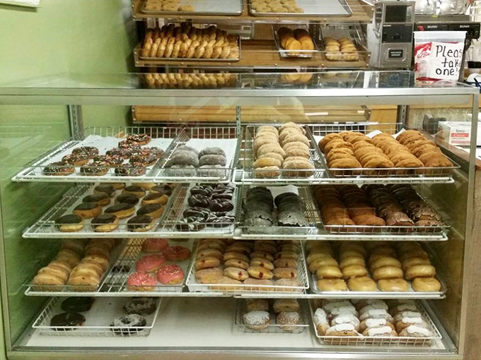 Donut nirvana achieved! Rows of perfectly crafted circles tempt even the strongest-willed health nuts into sweet submission.