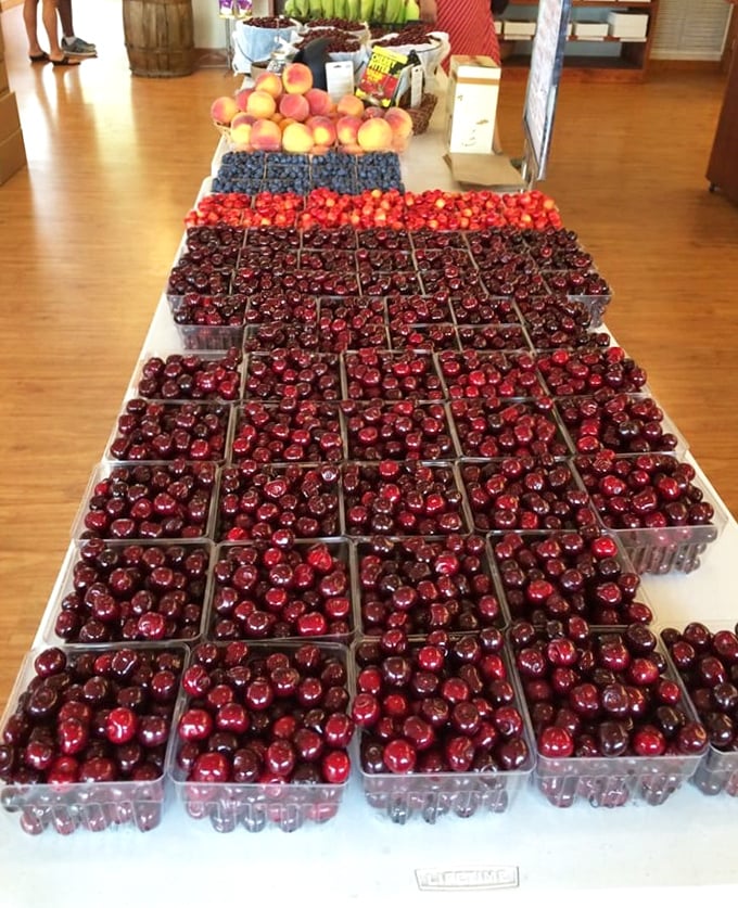 Fruit heaven or still life painting? This bounty of cherries, blueberries, and peaches is Mother Nature's way of showing off her artistic side.