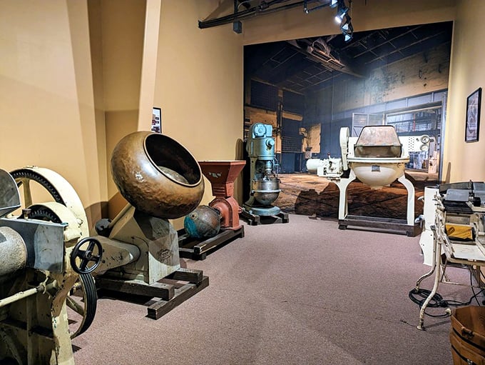 These vintage machines aren't just eye candy – they're a testament to chocolate's rich history. Talk about industrial revolution!