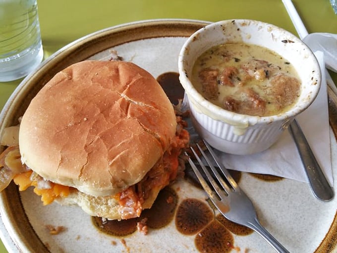 Sandwich goals, achieved! This pulled pork masterpiece is ready to make your taste buds do a happy dance.