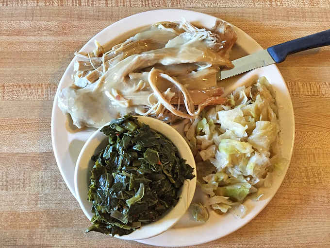 Fork-tender pork that practically melts in your mouth, paired with collards and slaw. It's like a hug from the South on a plate.