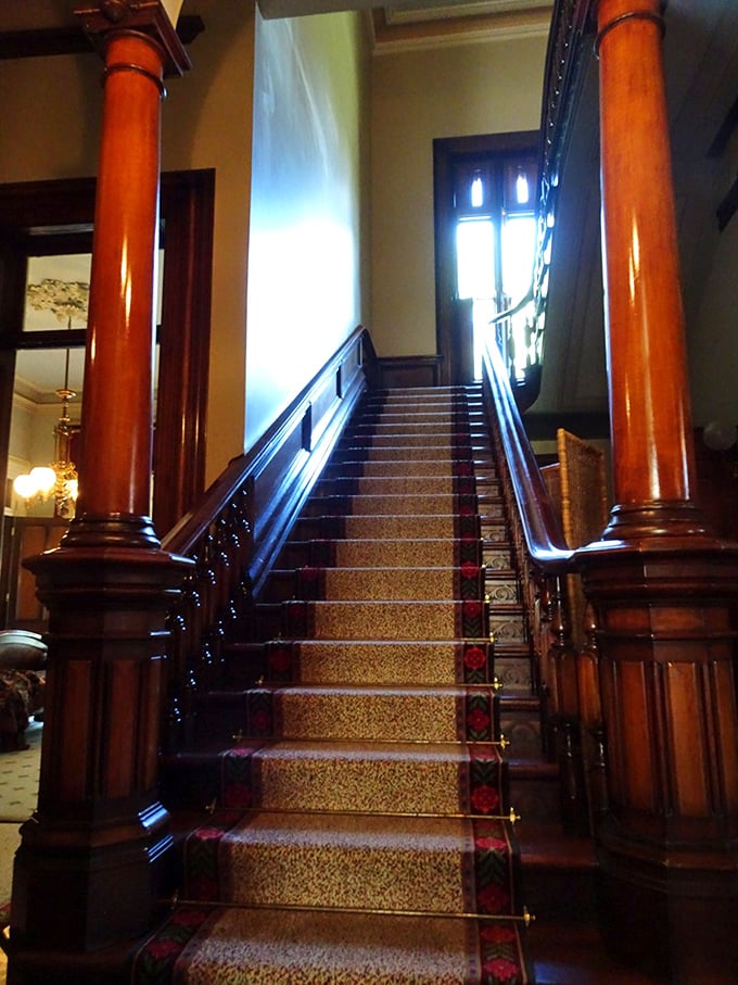 Stairway to heaven? Not quite, but close! These polished steps have carried more secrets than a small-town gossip at Sunday brunch.