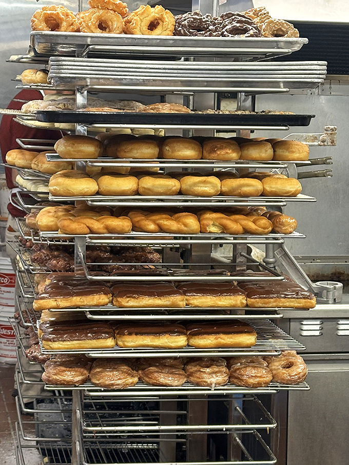 A tower of temptation that'd make Homer Simpson weep with joy. This donut stack is a carb-lover's dream come true.