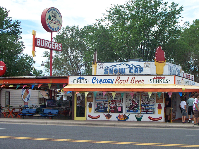 Delgadillo's Snow Cap: Where Route 66 meets Wonderland. The exterior is wilder than your grandma at a rock concert!