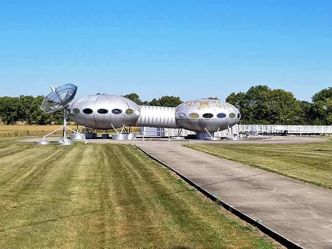 Futuro House: E.T., your new home is ready! This UFO-shaped dwelling looks like it's always ready for takeoff, bringing retro-futurism to the Ohio countryside.