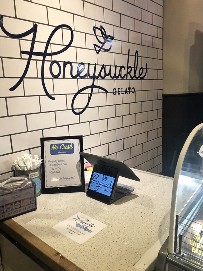 Honeysuckle Gelato: Where Italy meets Georgia in the sweetest way possible! This sleek counter is like a treasure chest of frozen gold.