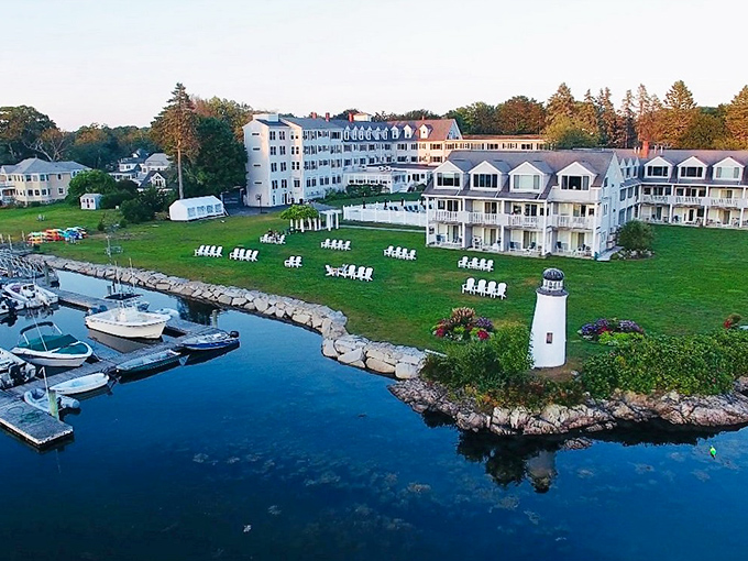Kennebunkport's waterfront allure: Where boats and buildings create a scene so perfect, it could be a jigsaw puzzle. Time to piece together your next meal!
