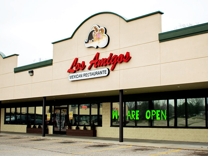 Los Amigos: Muskegon's house of hospitality! This facade may be simple, but it's hiding a treasure trove of tasty treats.
